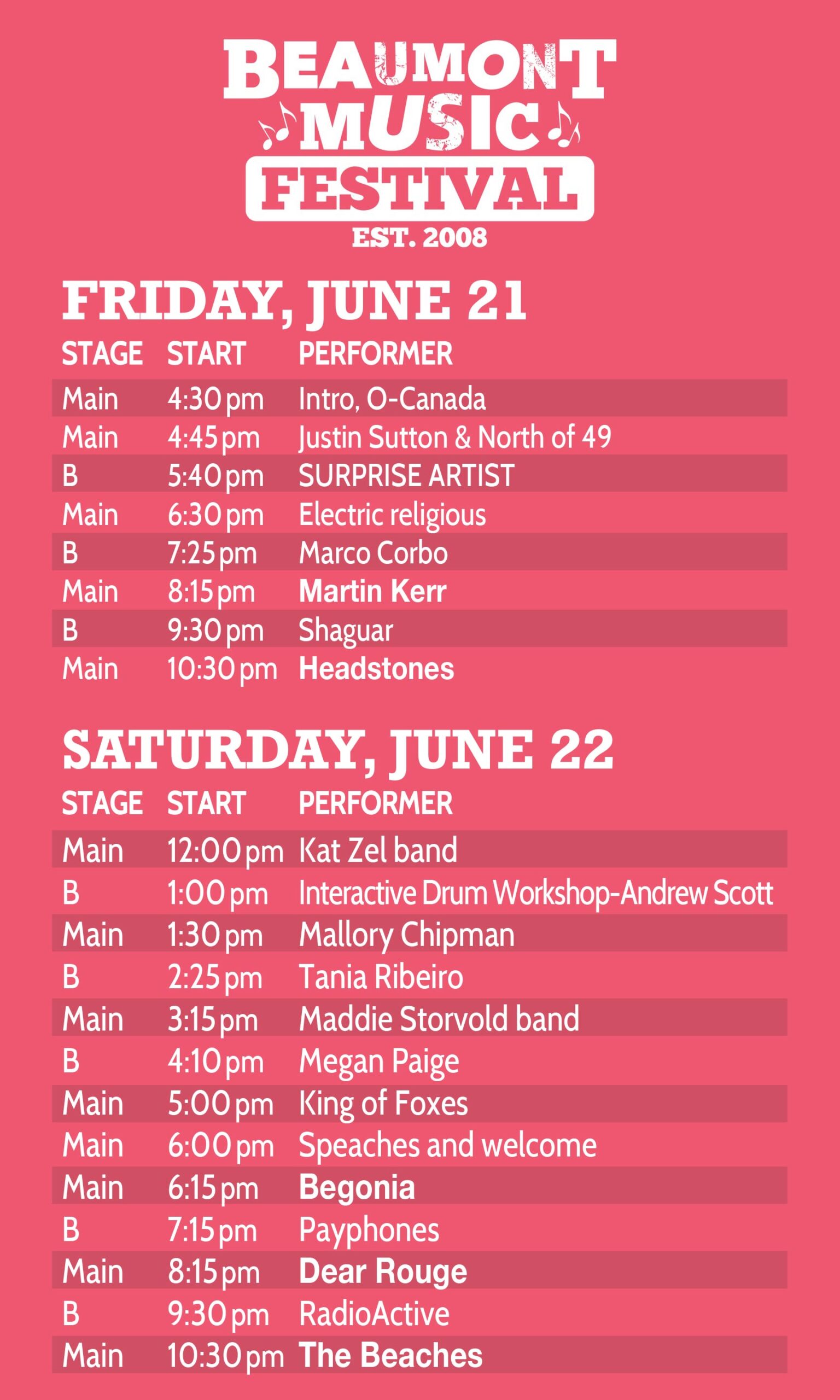 Festival Line-up | Beaumont Music Festival